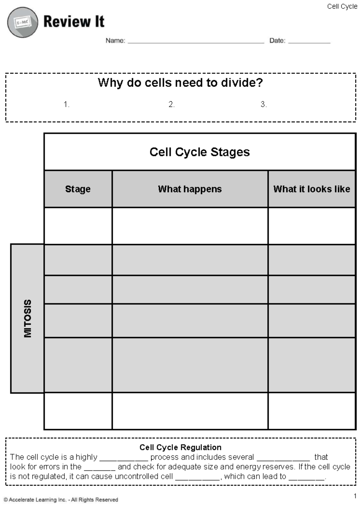 Cell Cycle (Review It) Handout - Design Technology SL - Cell Cycle Cell ...