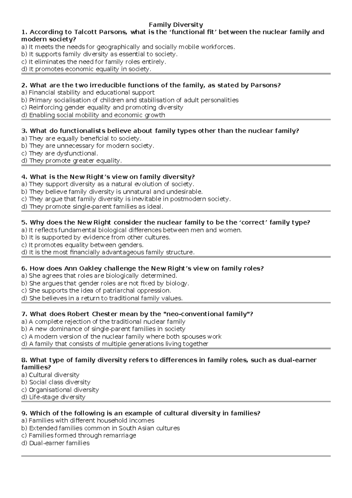 Diversity Activity: Exploring Family Types and Their Functions - Studocu