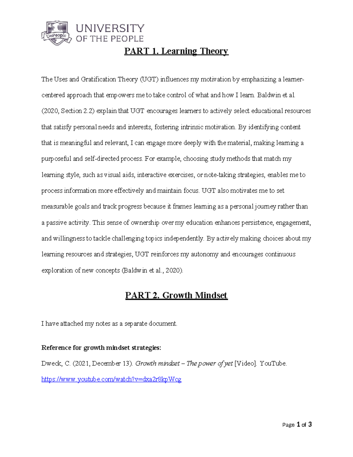 UGT & Growth Mindset: Enhancing Learning Strategies (Unit 6) - Studocu