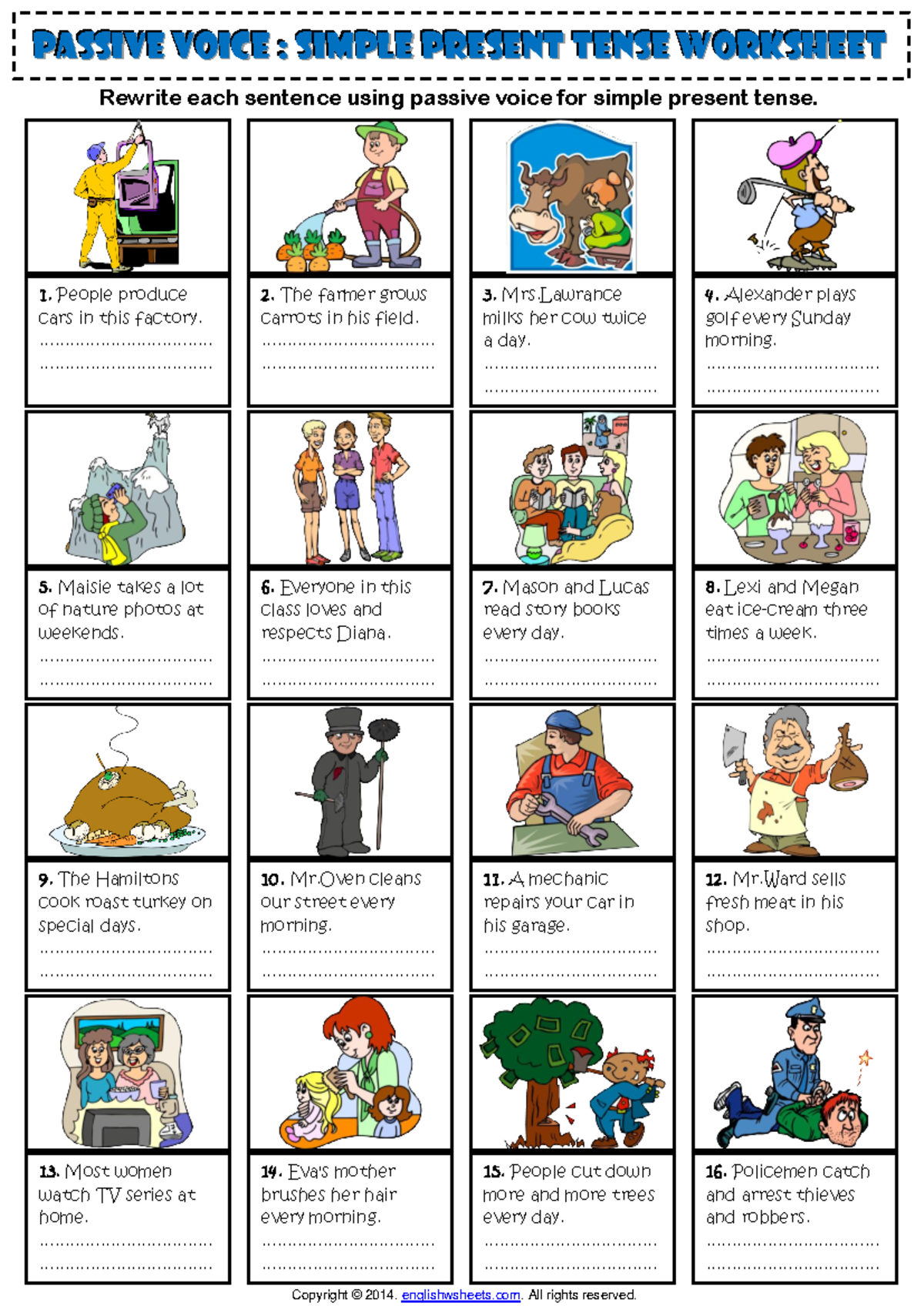 Passive voice simple present tense esl exercises worksheet ...