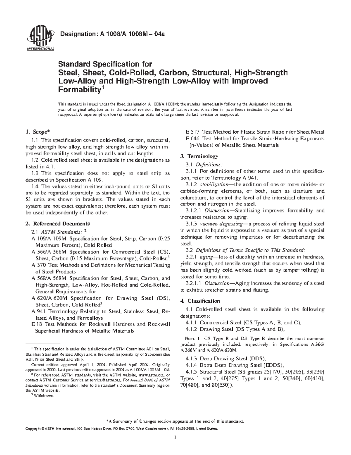 ASTM A 1008/A 1008M - Standard Specification for Cold-Rolled Steel ...