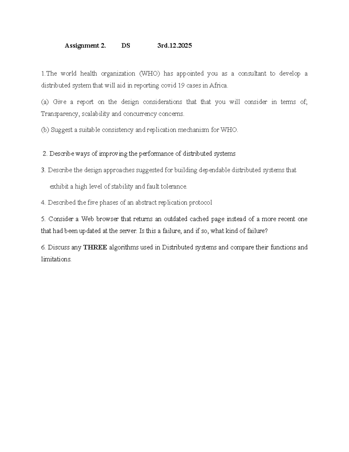 Assignment 2: Design & Performance of Distributed Systems (DS) - Studocu