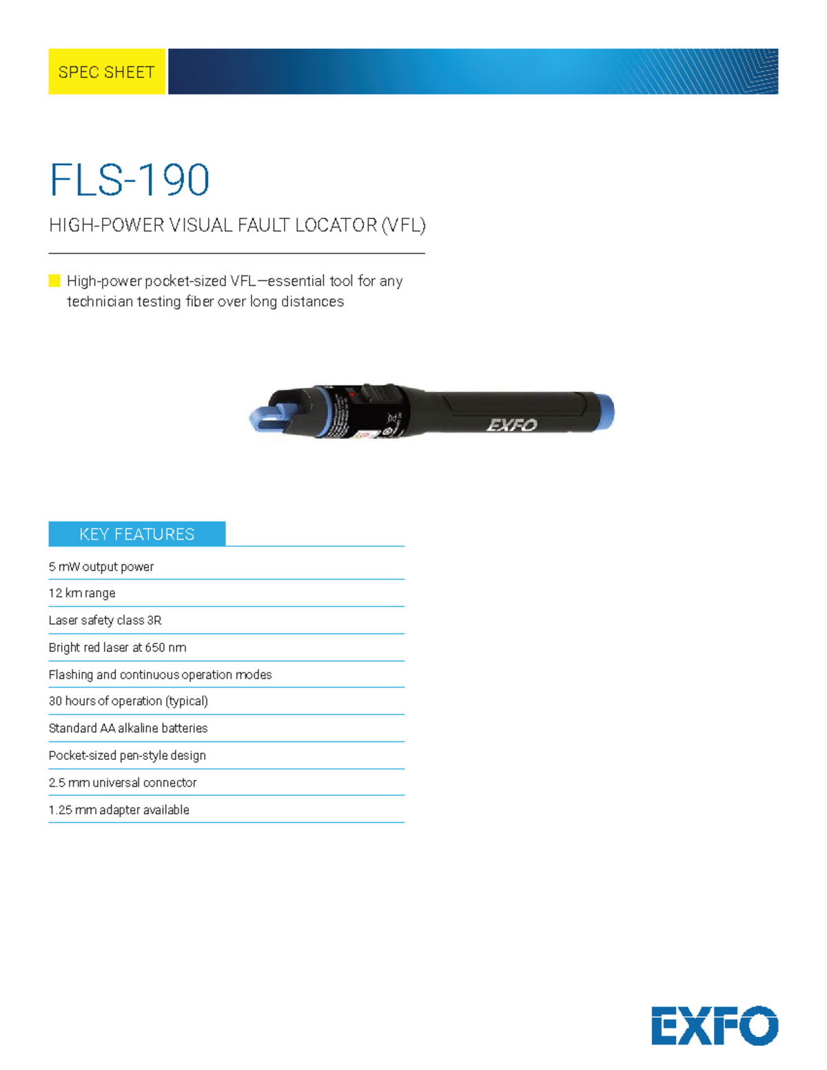 VFL Tool Spec Sheet (FLS-190-v1) for Fiber Testing - Studocu