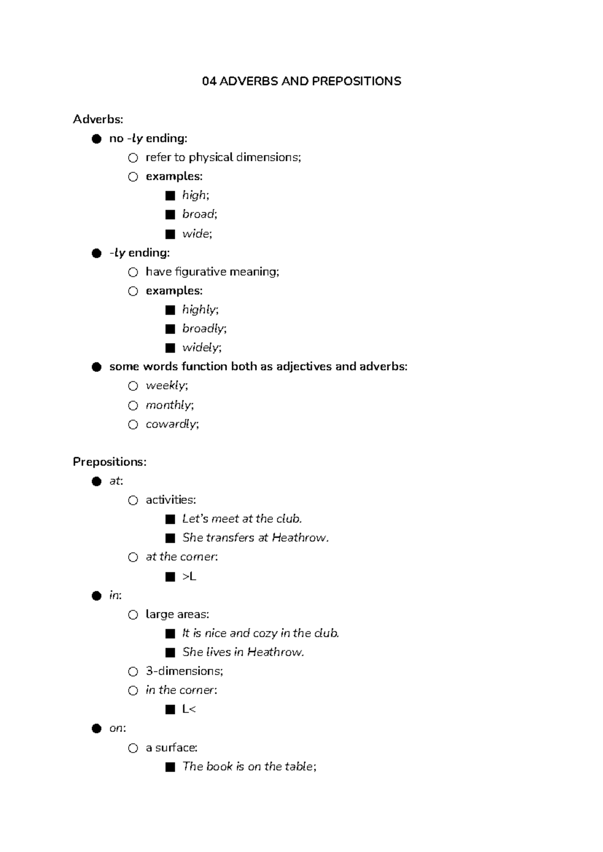04 Adverbs and Prepositions: Understanding Usage and Examples - Studocu