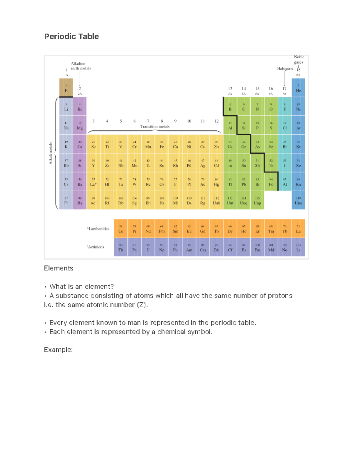 Periodic Table Elements Overview - Chemistry 101 - Studocu