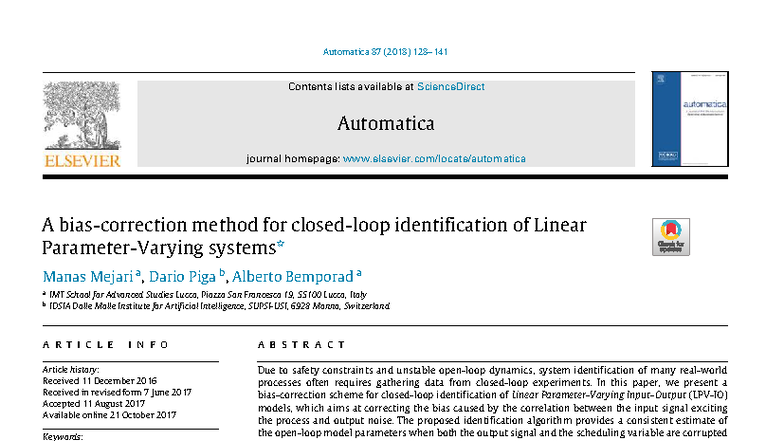 A Method for Identification of LPV Systems: Auto-LPV-ID Study - Studocu