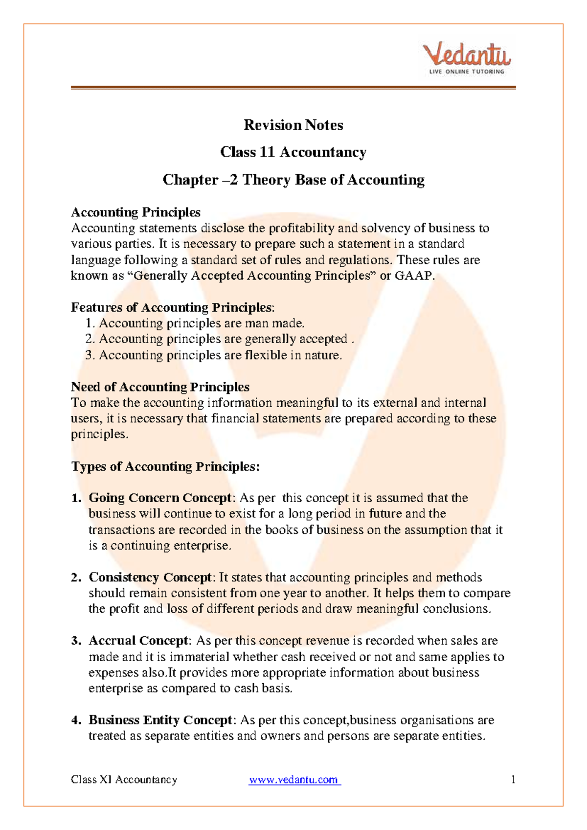 Class 11 Accountancy Chapter 2 Revision Notes on Accounting Principles ...