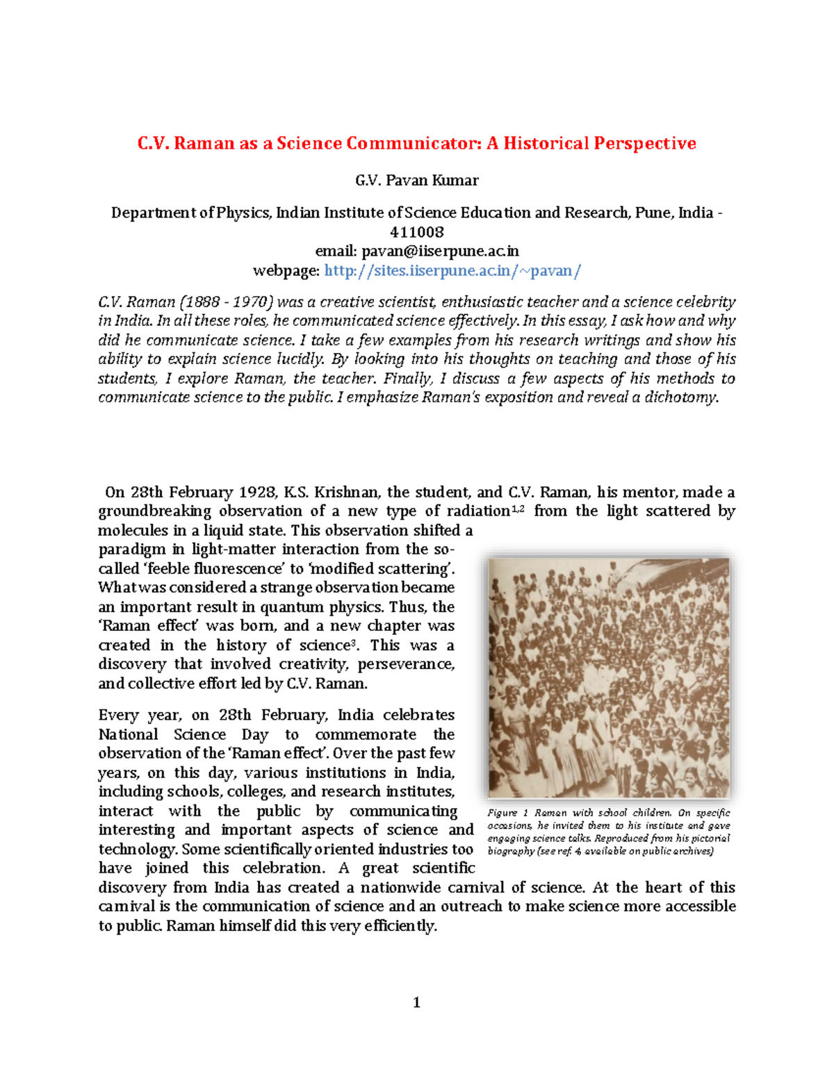 Cv raman - english text - C. Raman as a Science Communicator: A ...