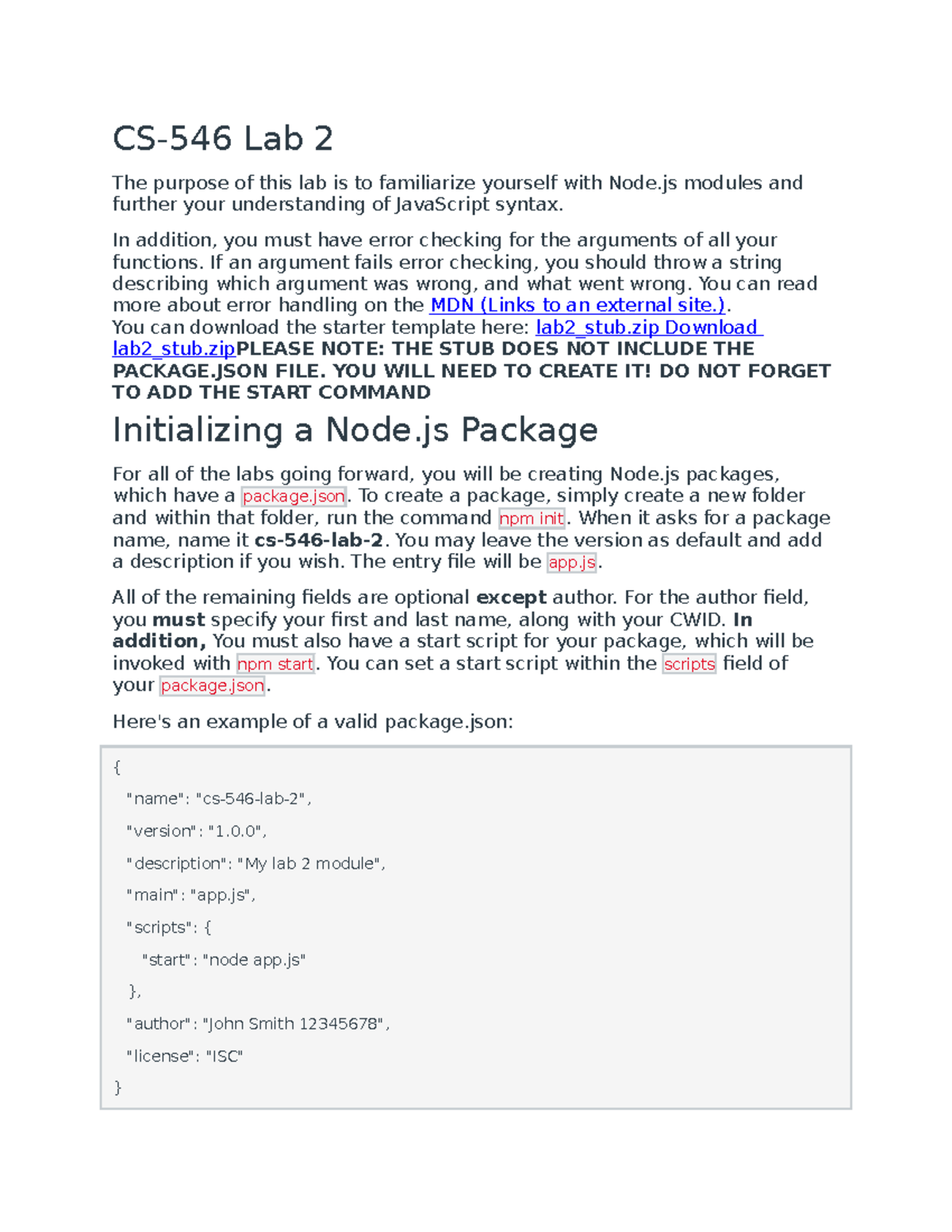 LAB 2 question - CS-546 Lab 2 The purpose of this lab is to familiarize yourself with Node ...