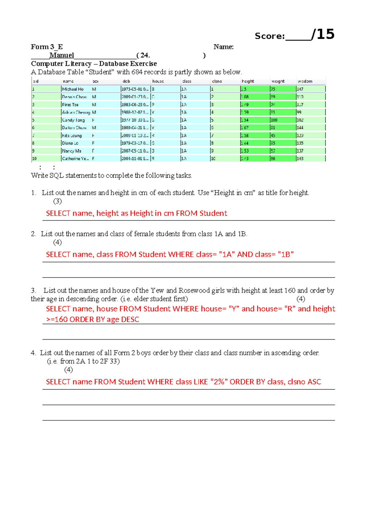 F3 SQL Exercise - DSE 2025 Computer Literacy Database Tasks - Studocu