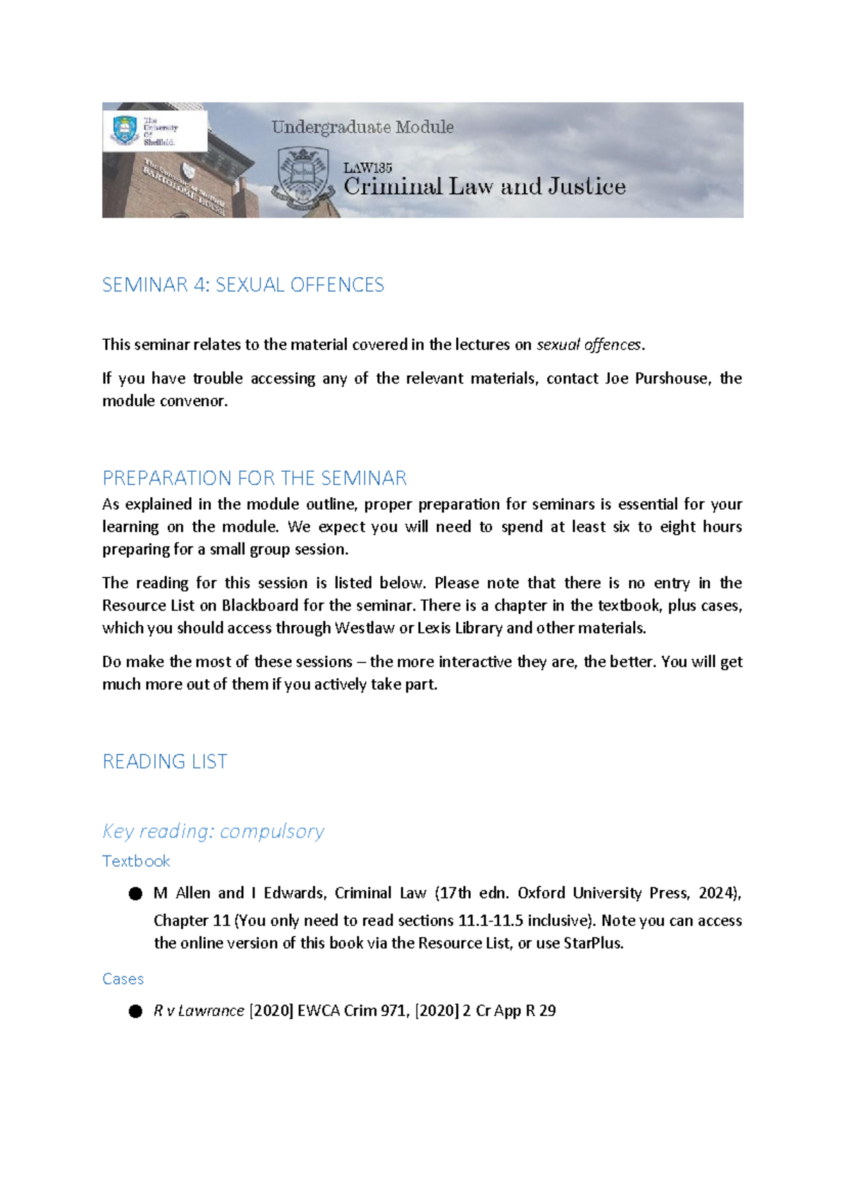 Seminar 4: Understanding Sexual Offences in Criminal Law - Studocu