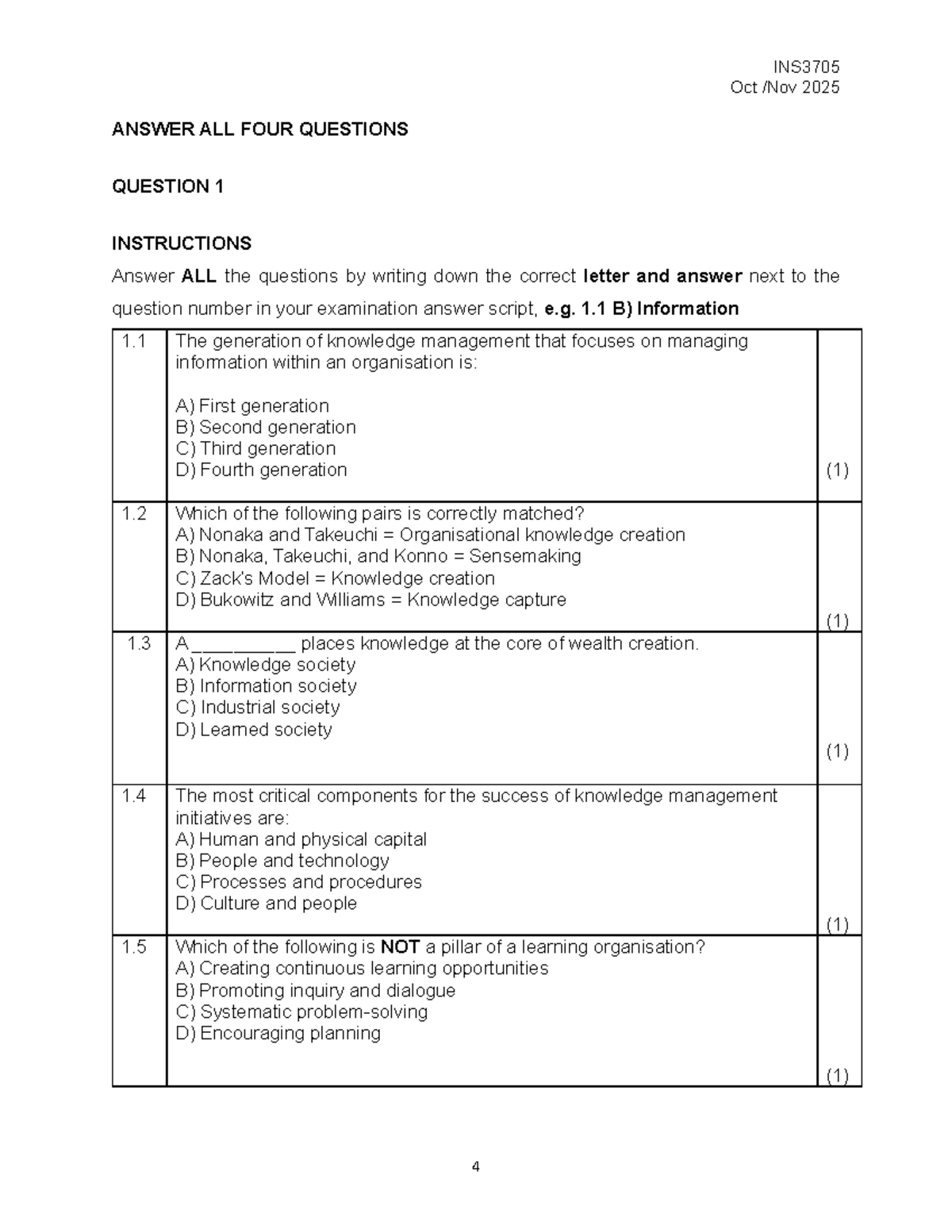 INS3705 Oct 2025 Final Exam Questions and Answers - Studocu