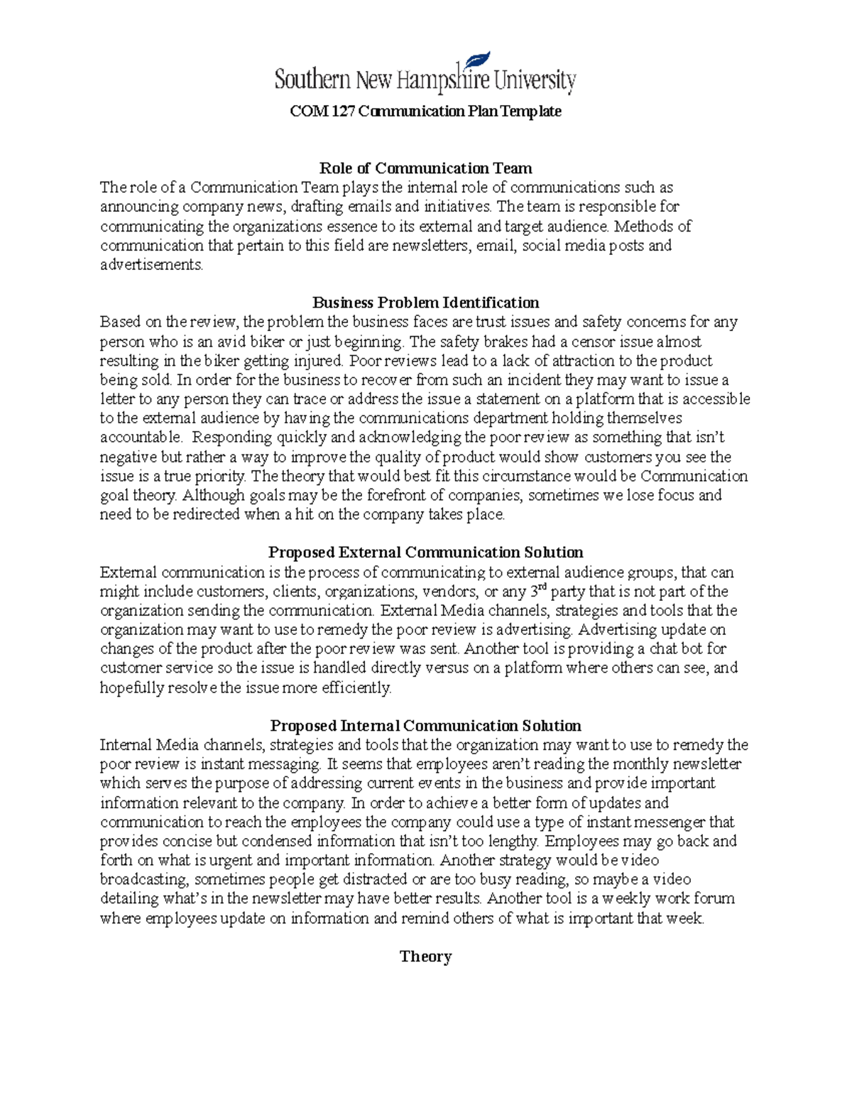 COM 127 Communication Plan Template - Mod 5 Analysis & Solutions - Studocu