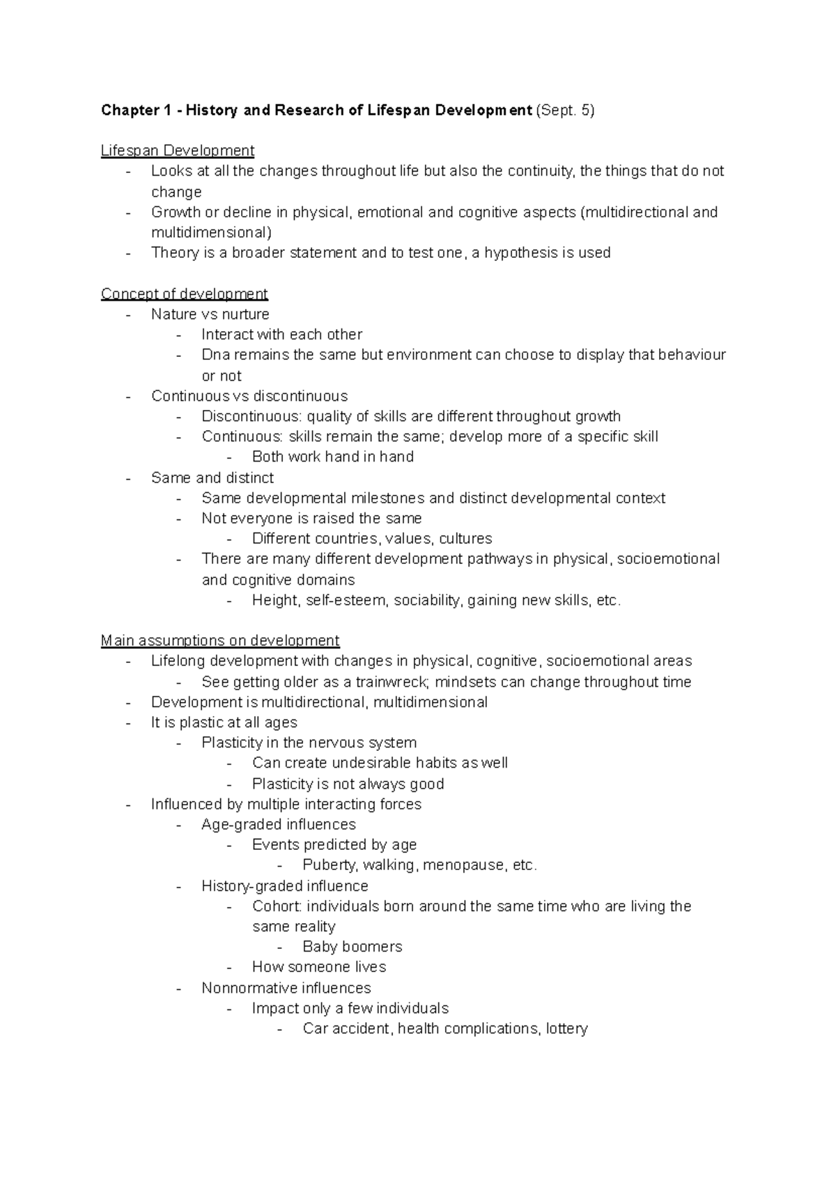 Lifespan Development (PSY 101) Lecture Notes: Key Concepts and Theories ...