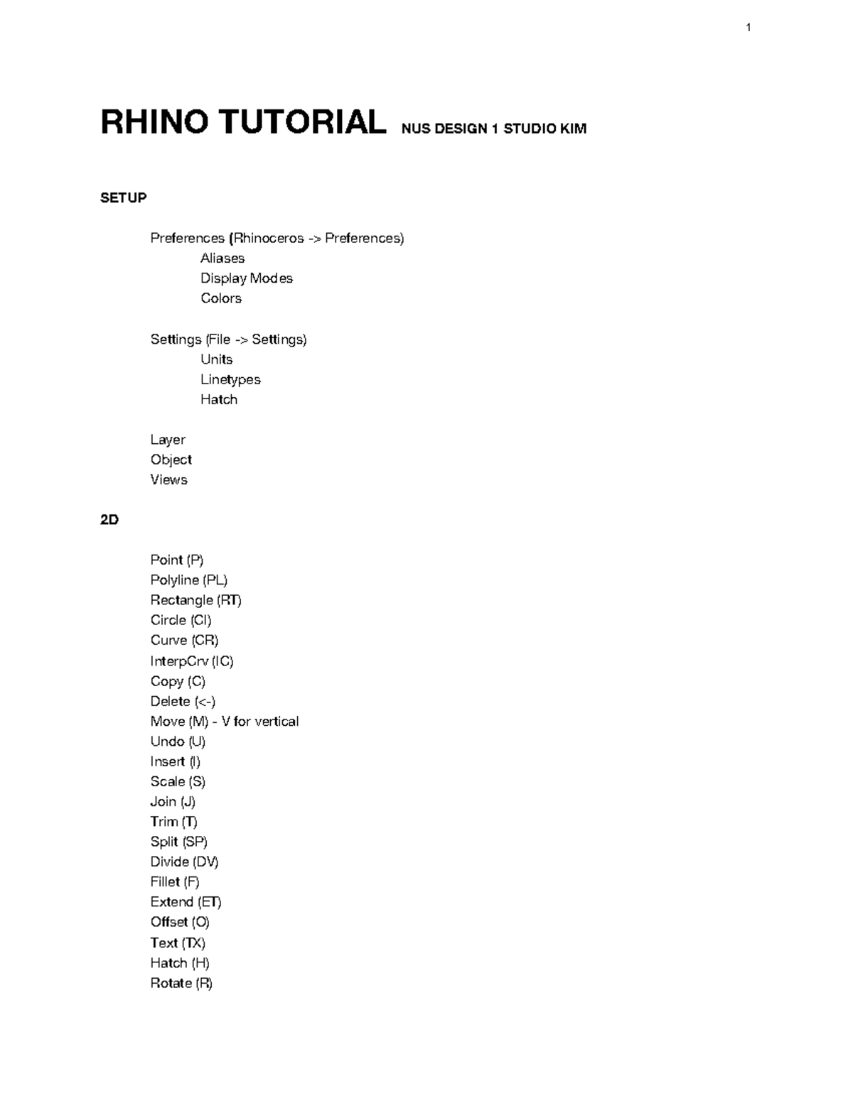 NUS Design 1 Studio: Rhino Tutorial Setup & Commands Guide - Studocu