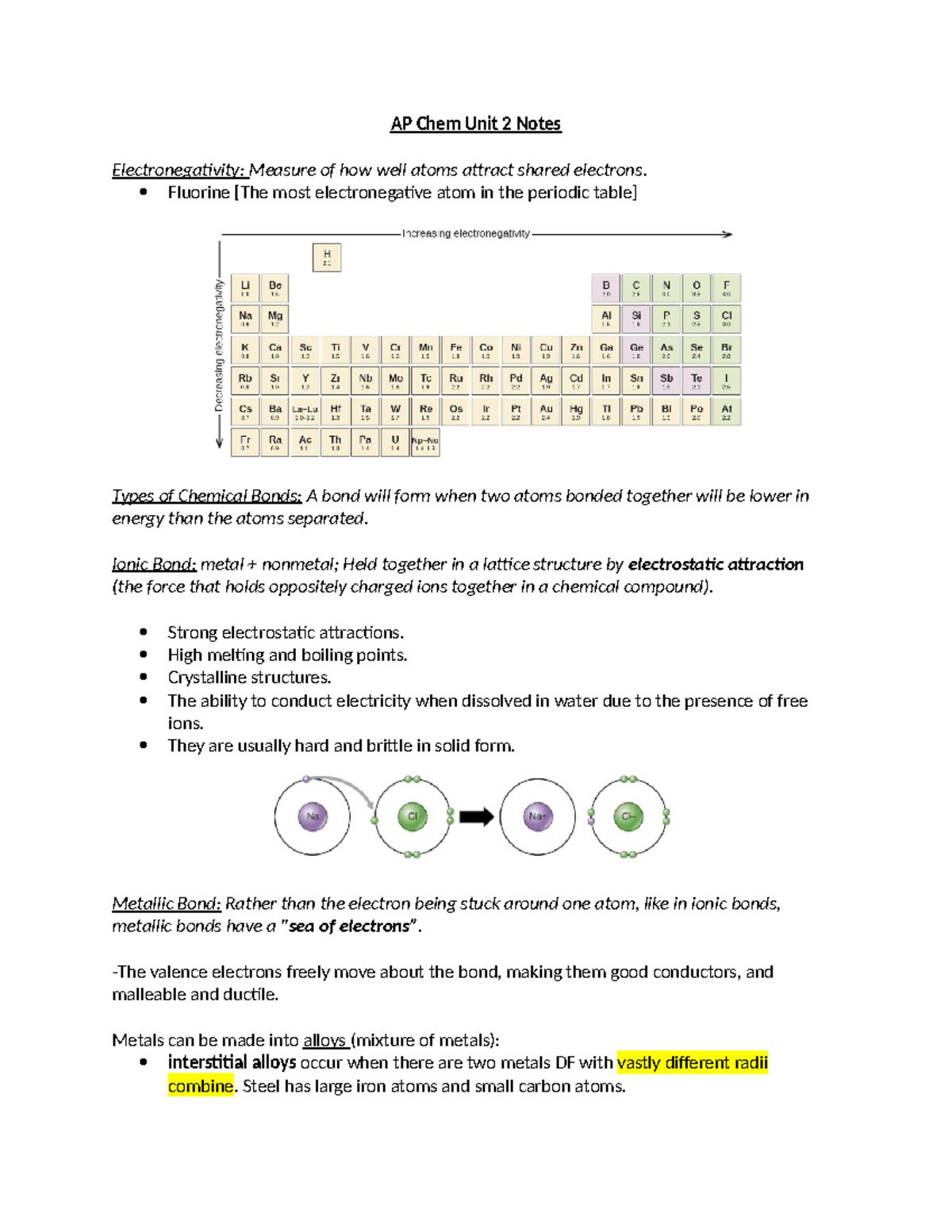 AP Chem Unit 2 Notes - Chemical Bonding & Electronegativity Concepts ...