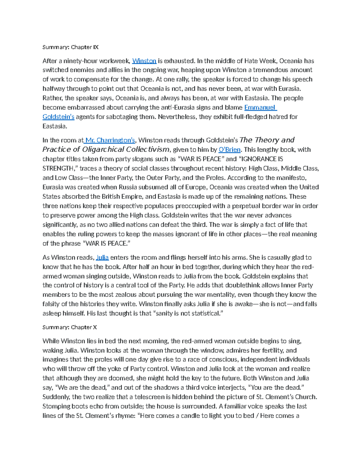 1984 Summary: Chapter IX & X Analysis - Studocu