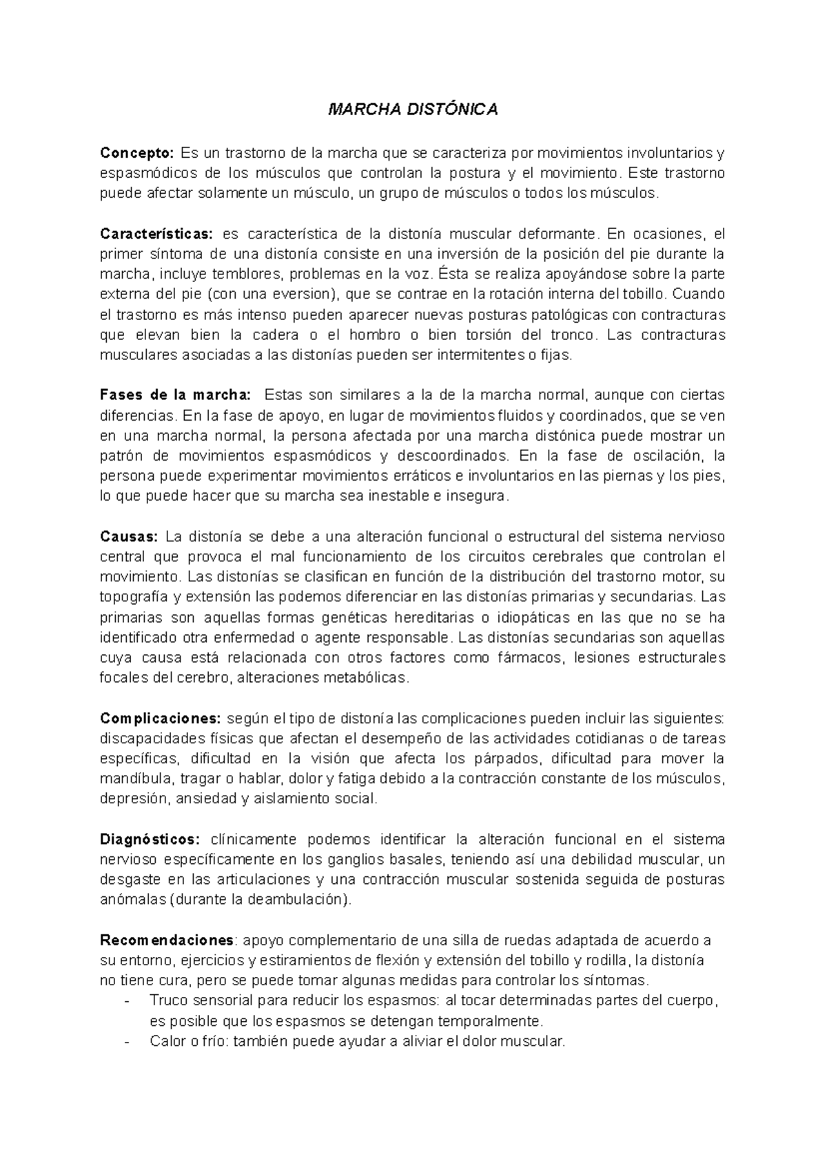 Estudio sobre la Marcha Distónica: Características y Causas - Studocu