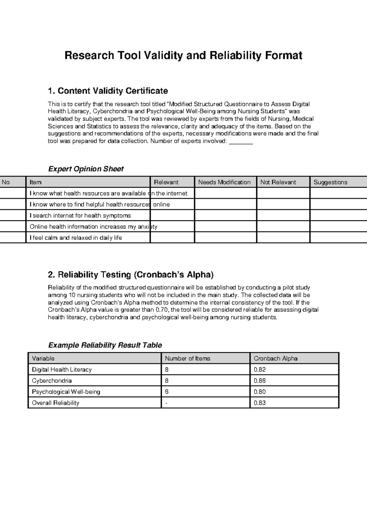 Validity and Reliability of Research Tool for Nursing Students - Studocu