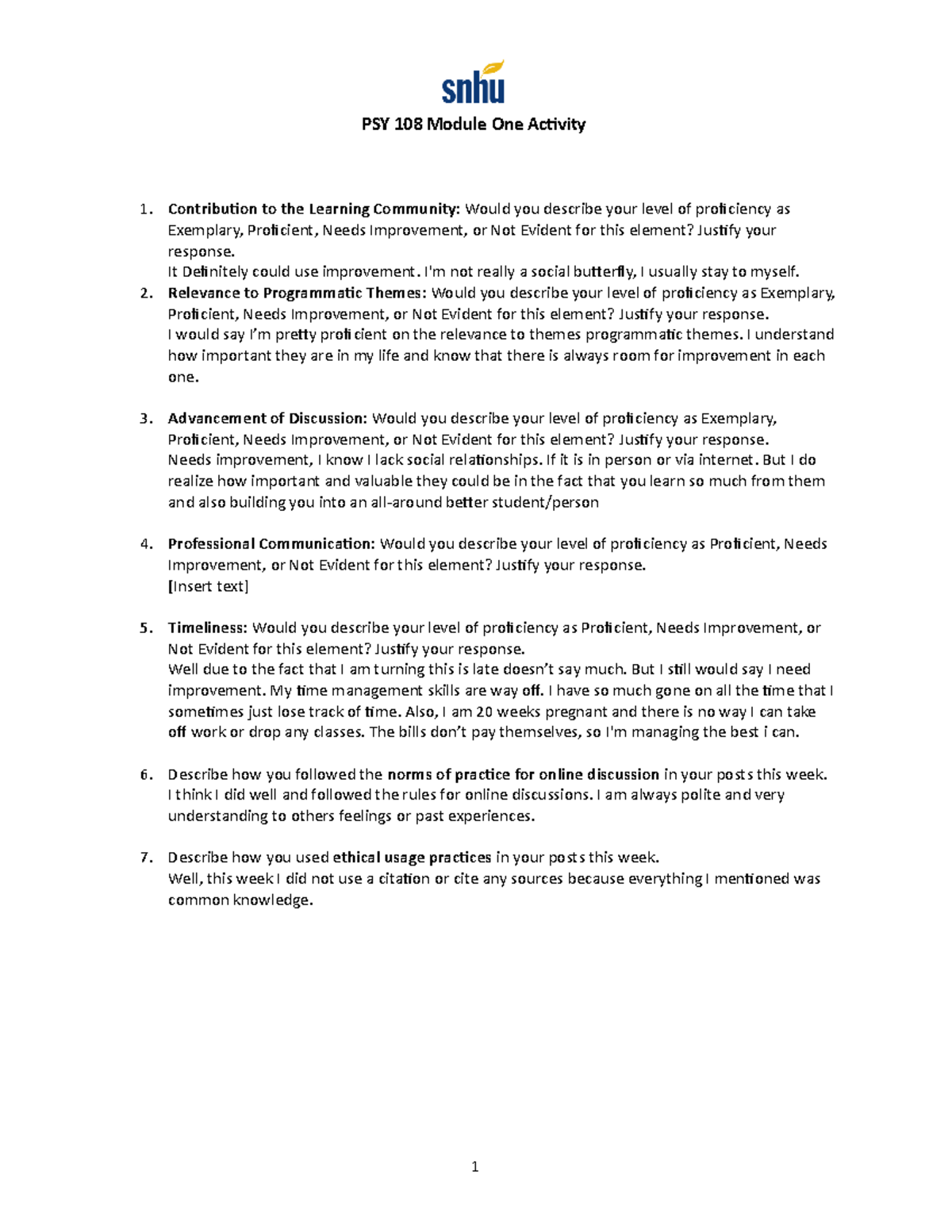 PSY 108 Module One Activity - PSY 108 Module One Activity Contribution ...