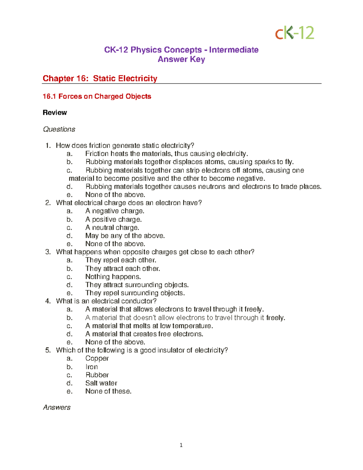 Phys Int CC Ch 16 - Static Electricity Answer Key & Review - Studocu