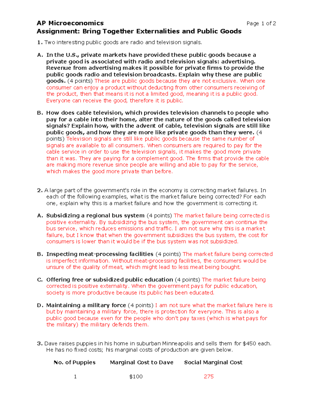 AP Microeconomics: Assignment on Externalities and Public Goods - Studocu