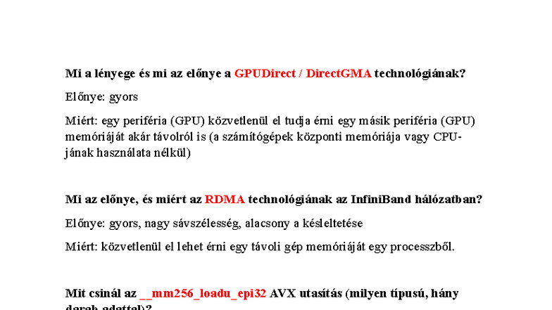 ZH Anyag: GPUDirect, RDMA, AVX Utasítások és VR/AR Technológiák - Studocu