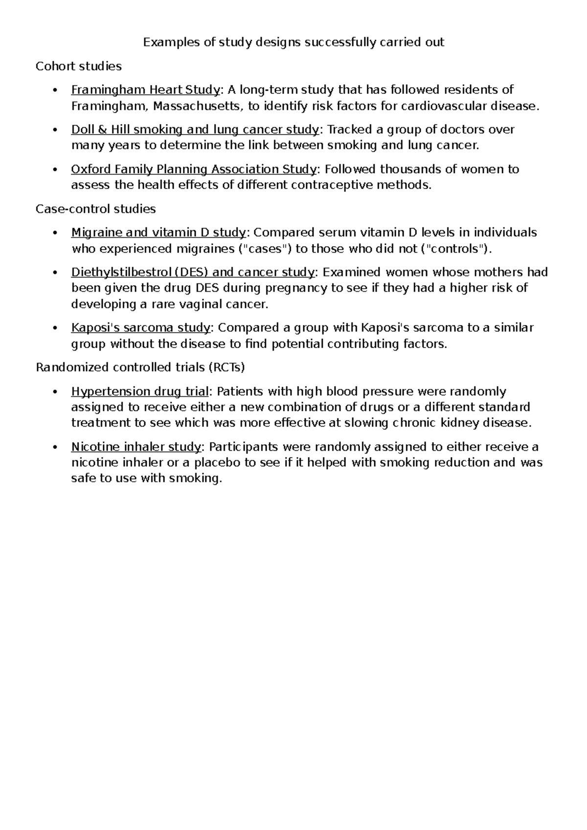 Examples of Successful Study Designs: Cohort & RCTs - Studocu