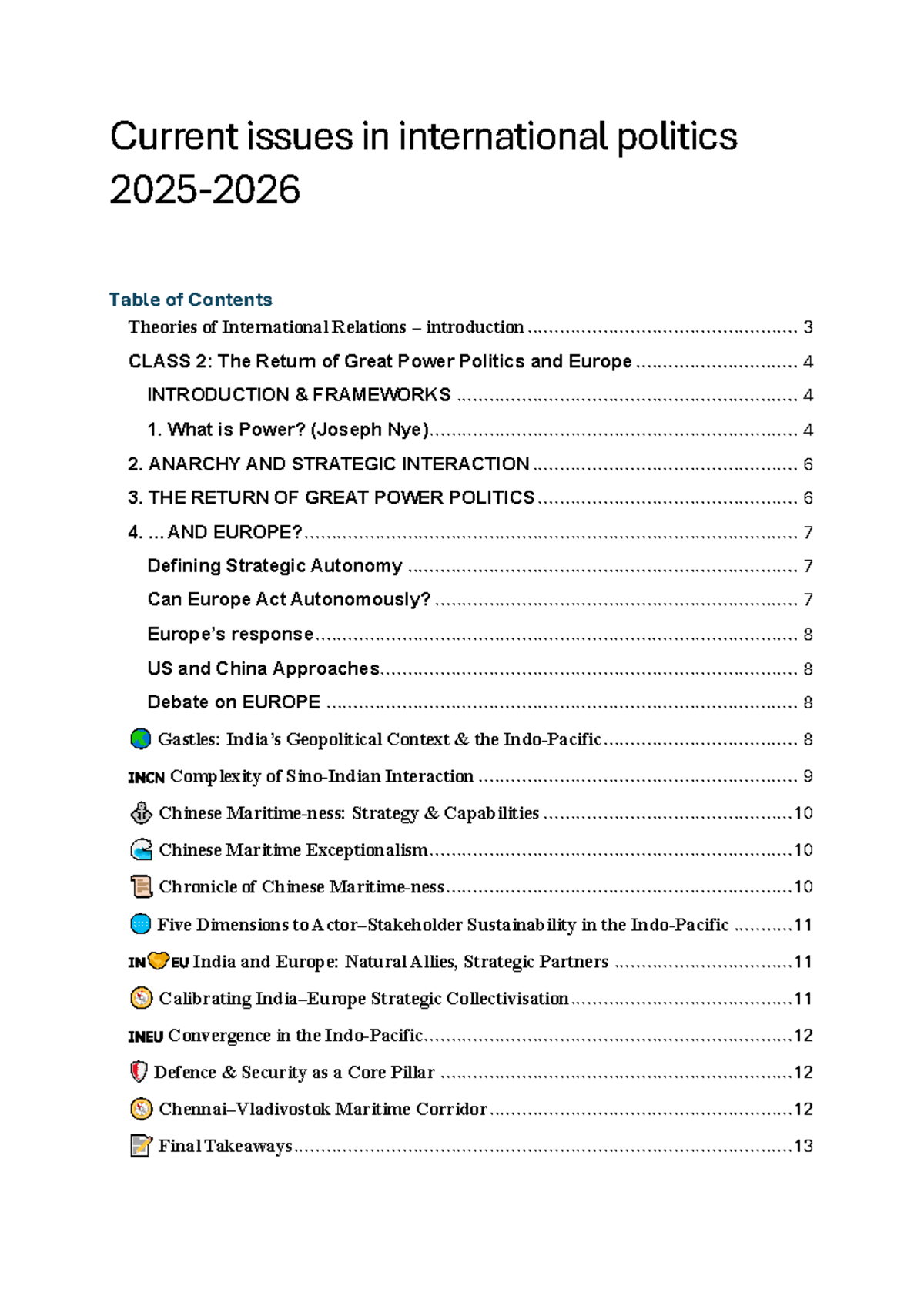 CIIP - Current Issues in International Politics Lecture Notes - Studocu