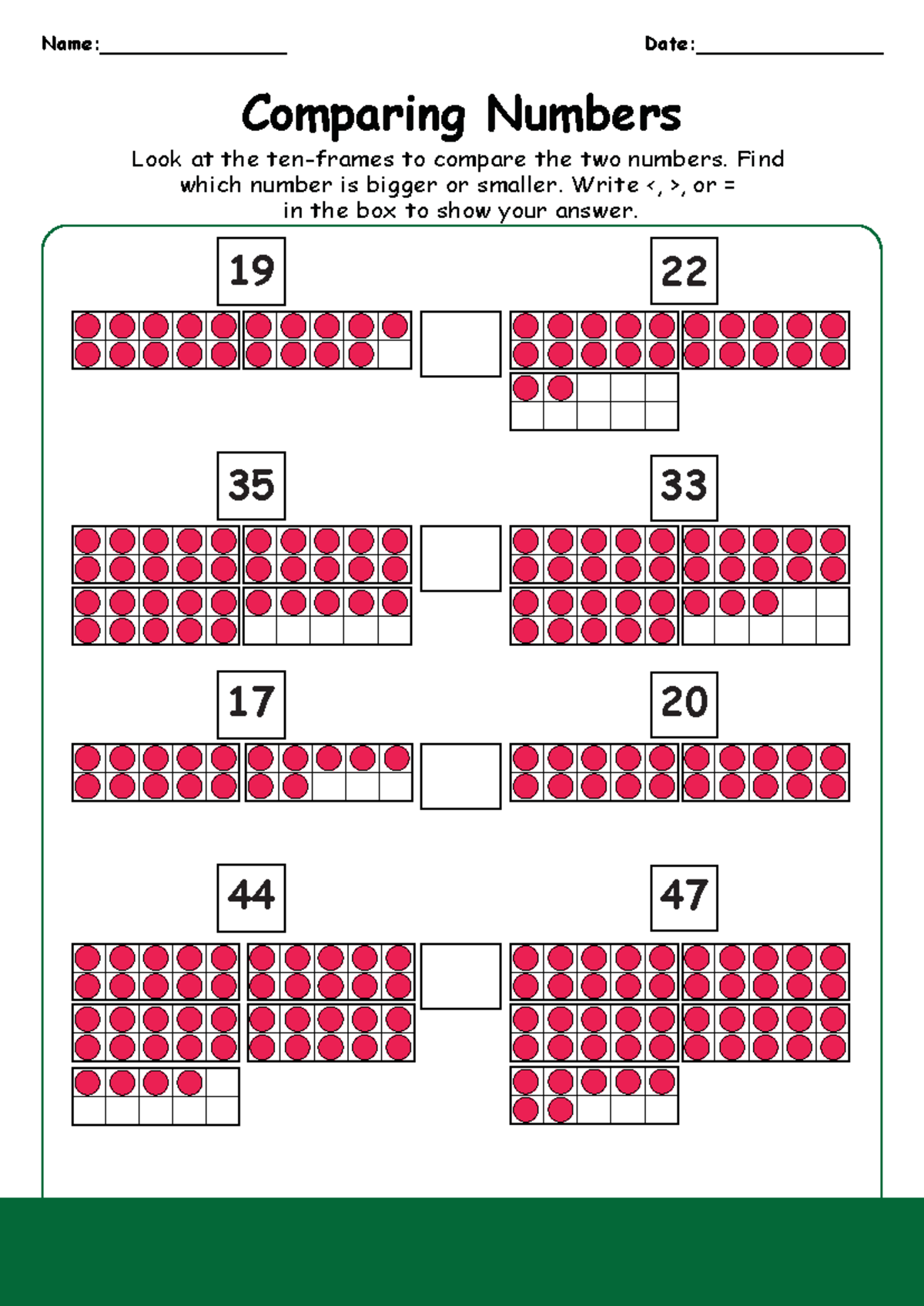 Comparing Numbers with Ten Frames - 1st Grade Worksheet - Name: Look at ...