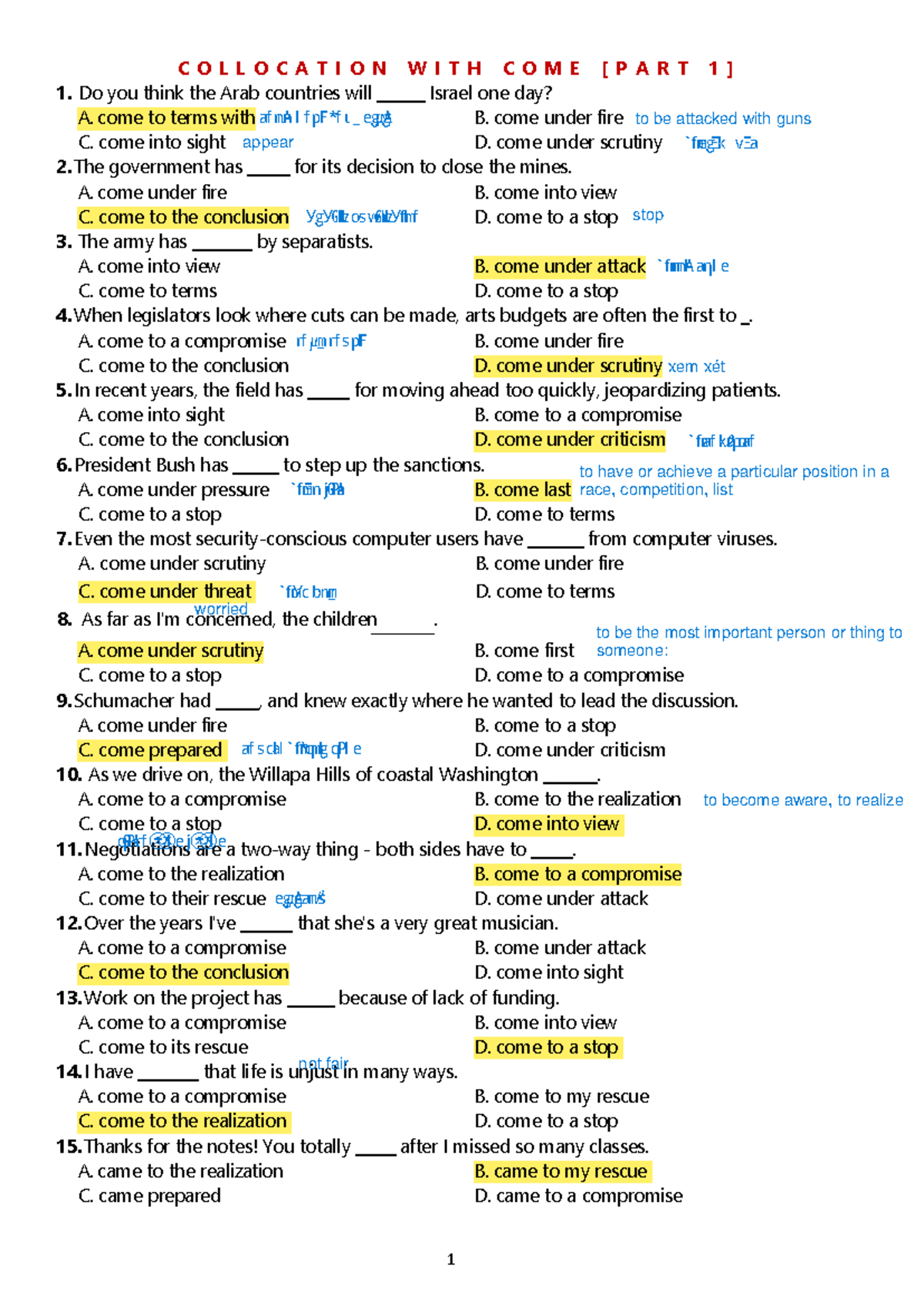 Collocation with "Come" - Part 1 (ENG 101) - Studocu