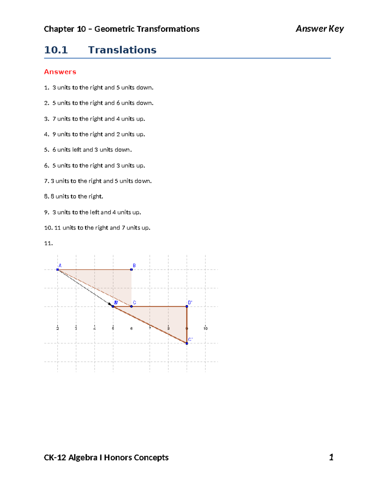 Answer Key for Chapter 10: Geometric Transformations - Algebra I Honors ...