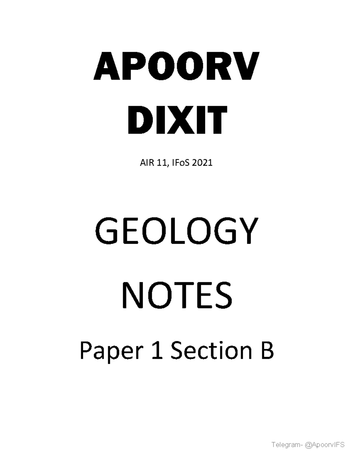 APOORV DIXIT IFoS 2021 GEOLOGY NOTES Paper 1 Section B - Studocu