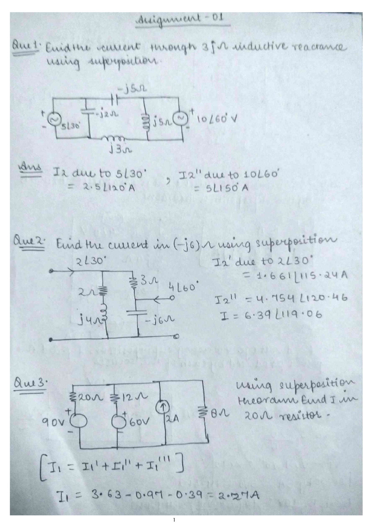 Assignment 01: Superposition Theorem Analysis and Solutions - Studocu