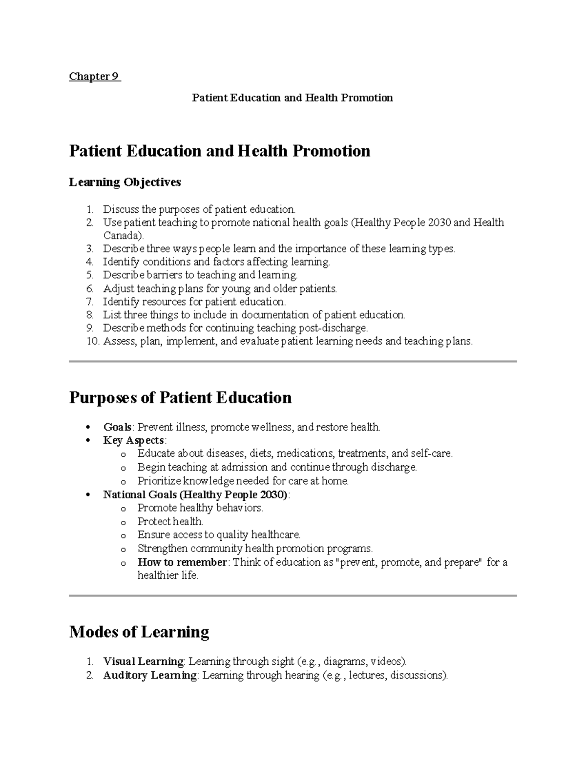 Chapter 9 - Patient Education and Health Promotion (FON) - Studocu