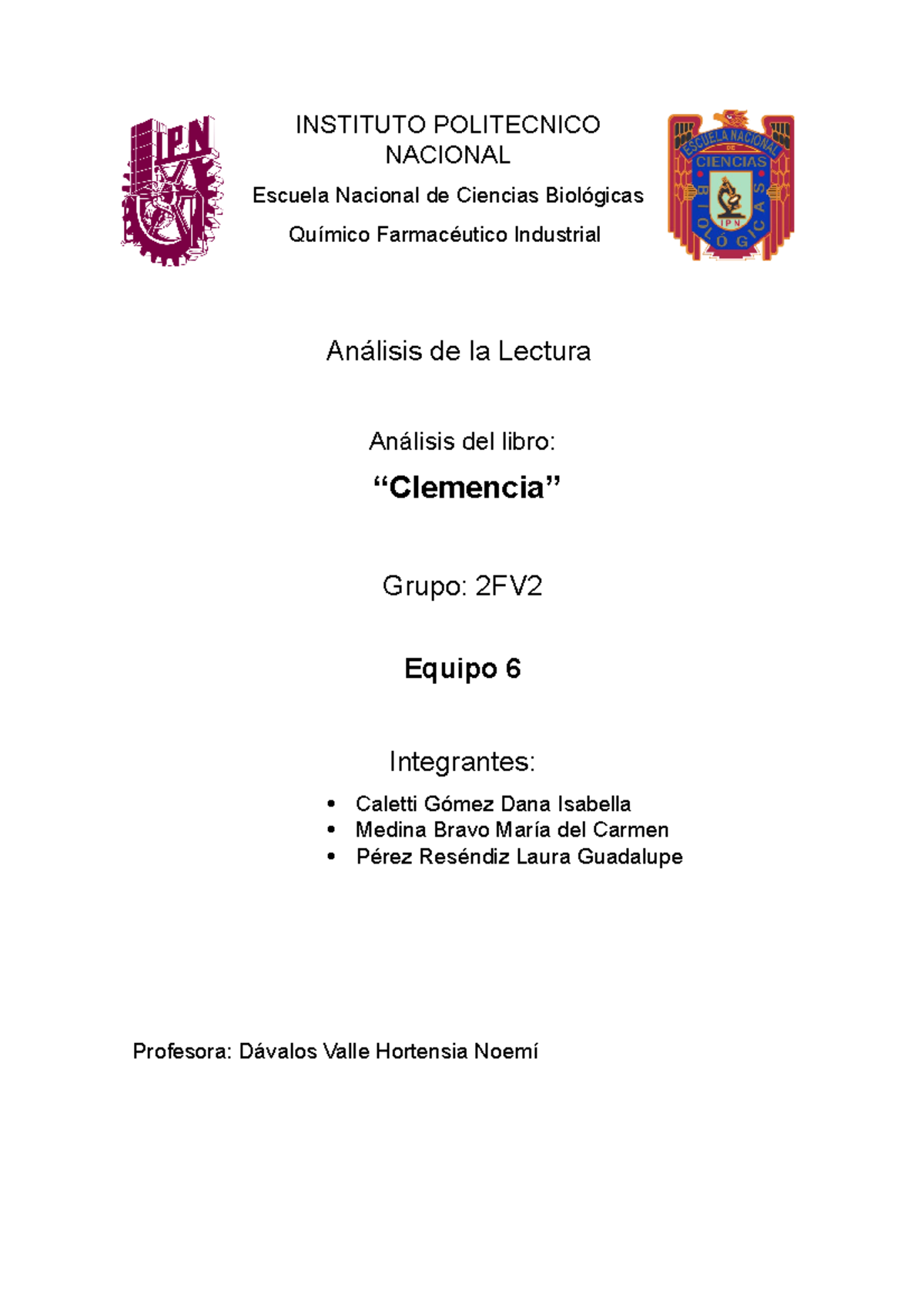 Resumen de los capitulos del libro Clemencia - INSTITUTO POLITECNICO ...