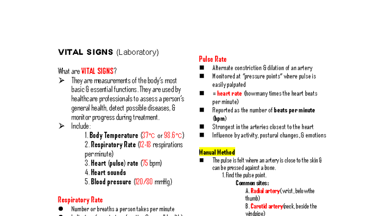 VS Blood BT Finals - Vital Signs and Blood Typing Overview - Studocu