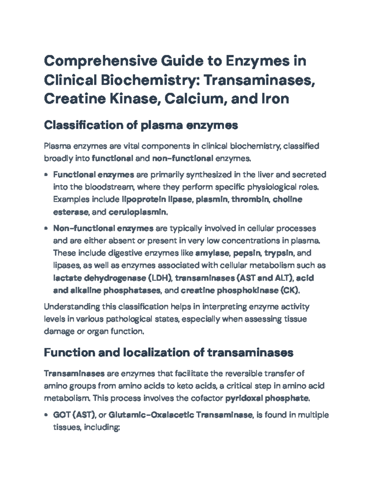 Comprehensive Guide to Clinical Biochemistry: Enzymes & Minerals - Studocu