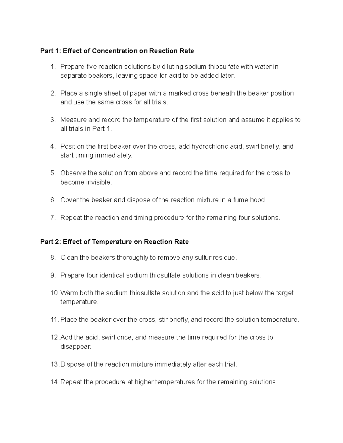 Chem 1051: Flow Chart for Reaction Rate Experiments - Studocu