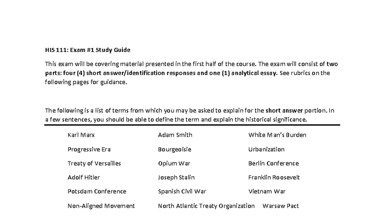HIS 111: Exam #1 Study Guide on Industrialization & Imperialism - Studocu