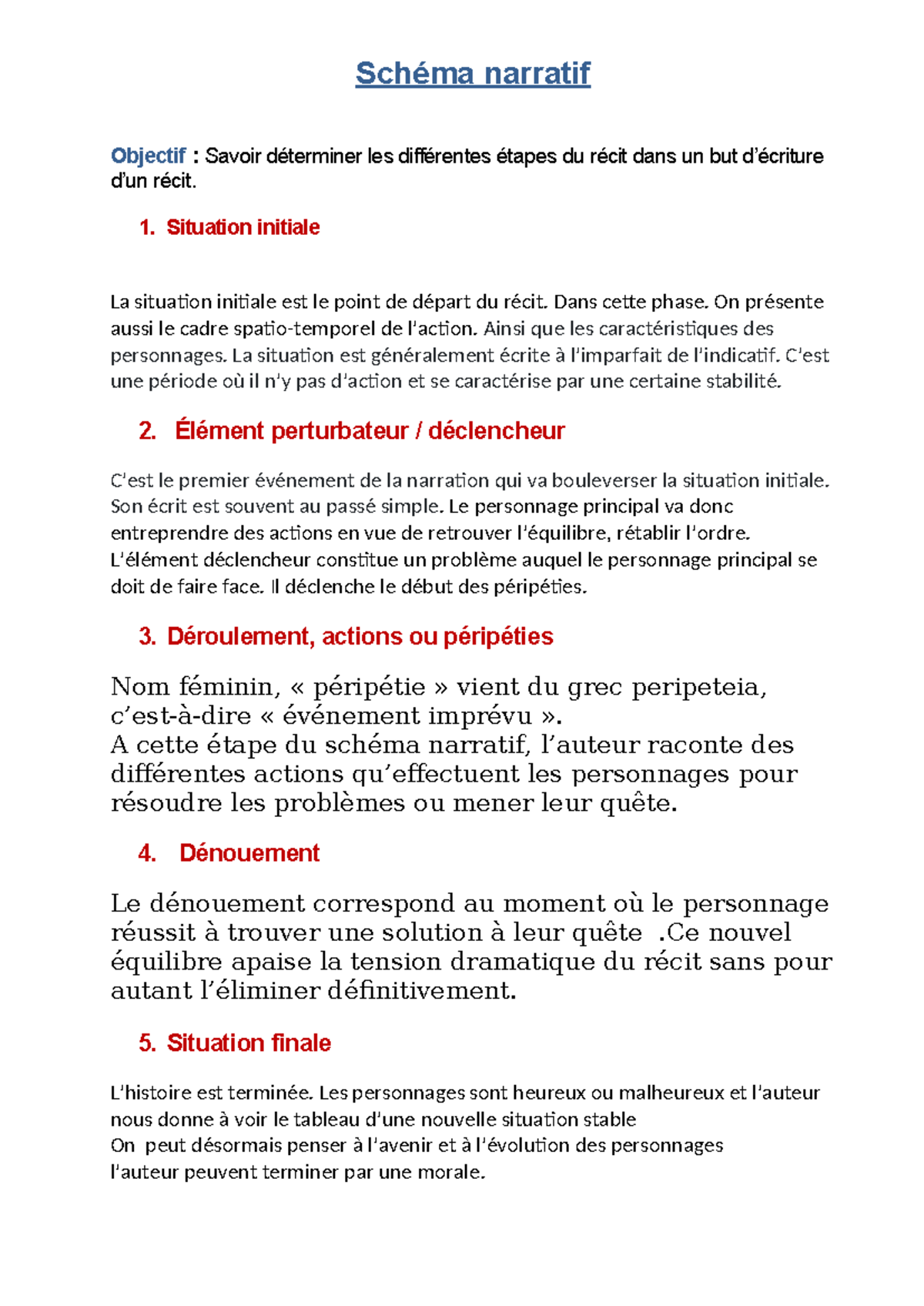 Schéma narratif : Étapes clés pour l'écriture d'un récit - Studocu