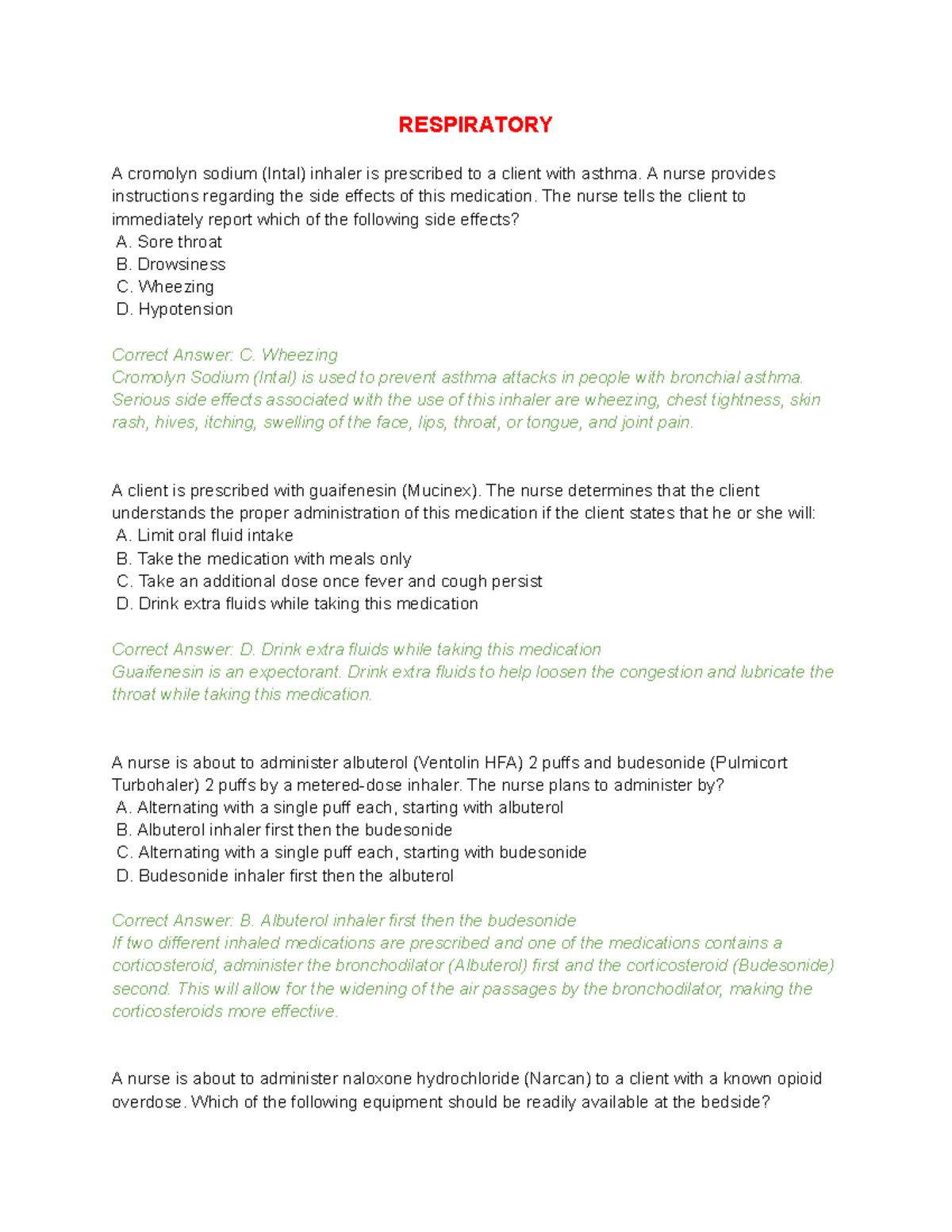 PHARMACOLOGY Respiratory - RESPIRATORY A cromolyn sodium (Intal ...