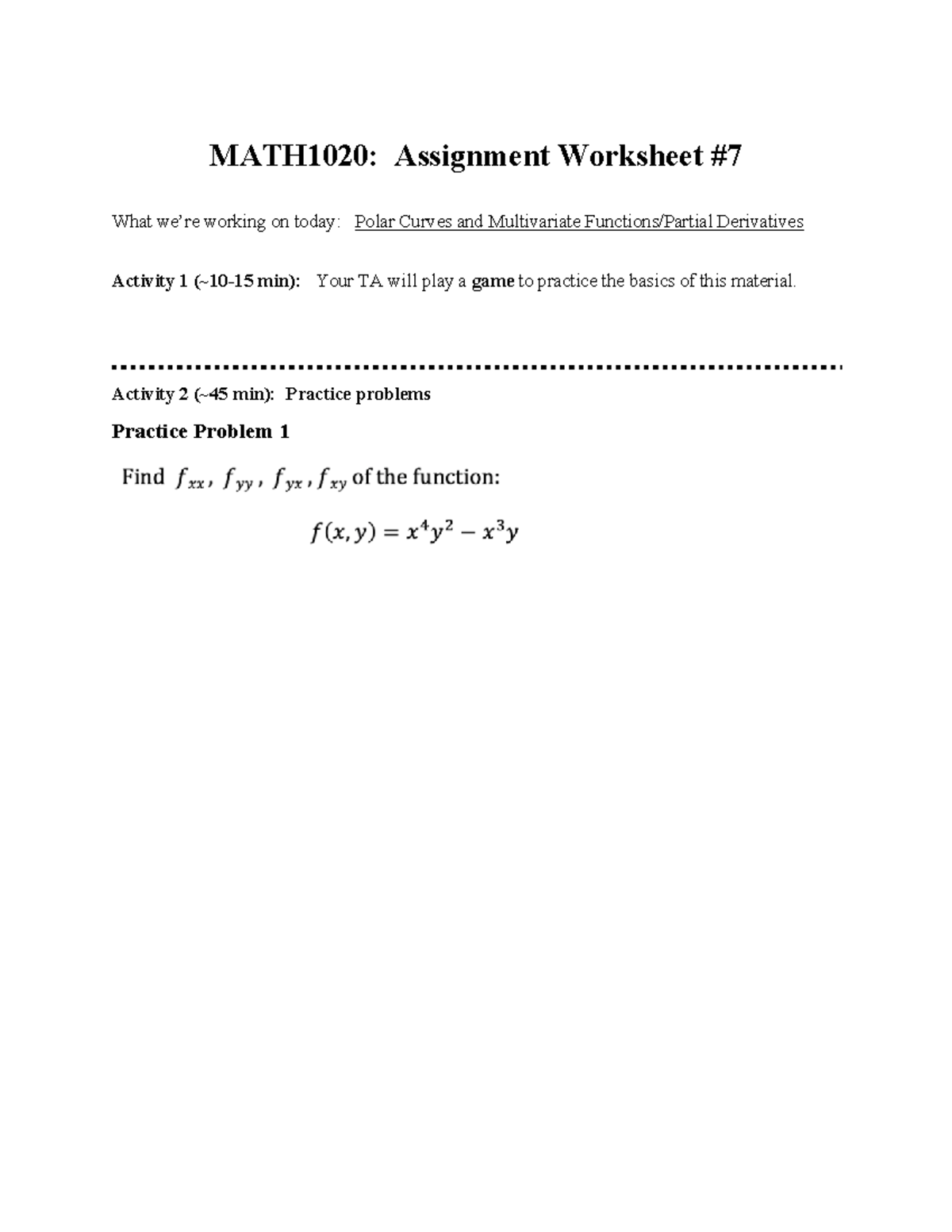Tutorial 07 Worksheet - Hgggh - MAT00004I - MATH1020: Assignment ...