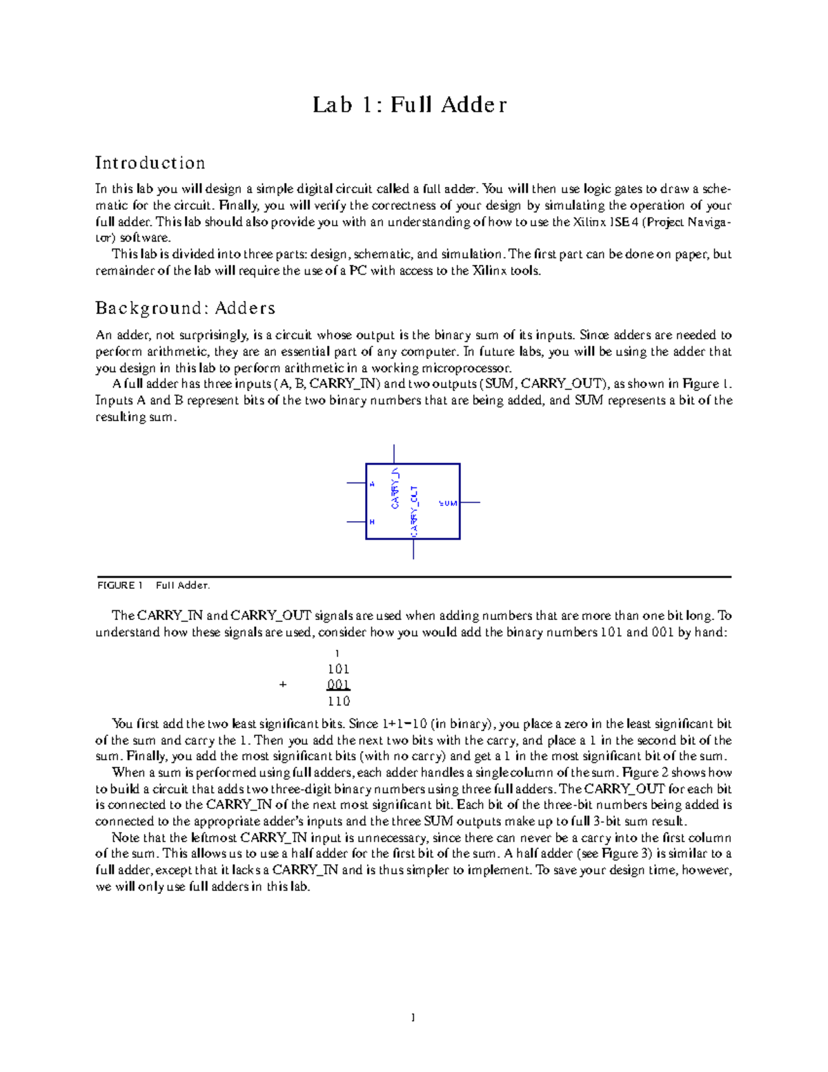 Lab 1: Full Adder Design and Simulation - Xilinx ISE - Studocu