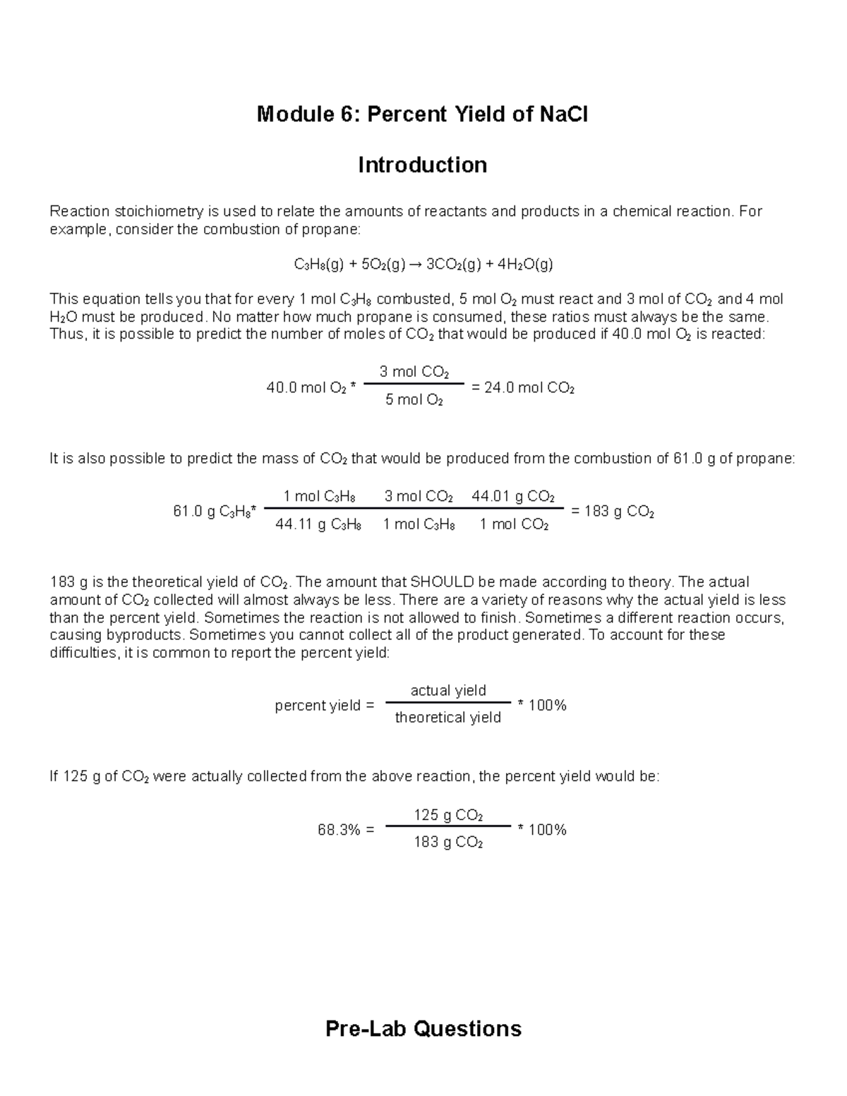 Module 6: Calculating Percent Yield of NaCl in Chemical Reactions - Studocu
