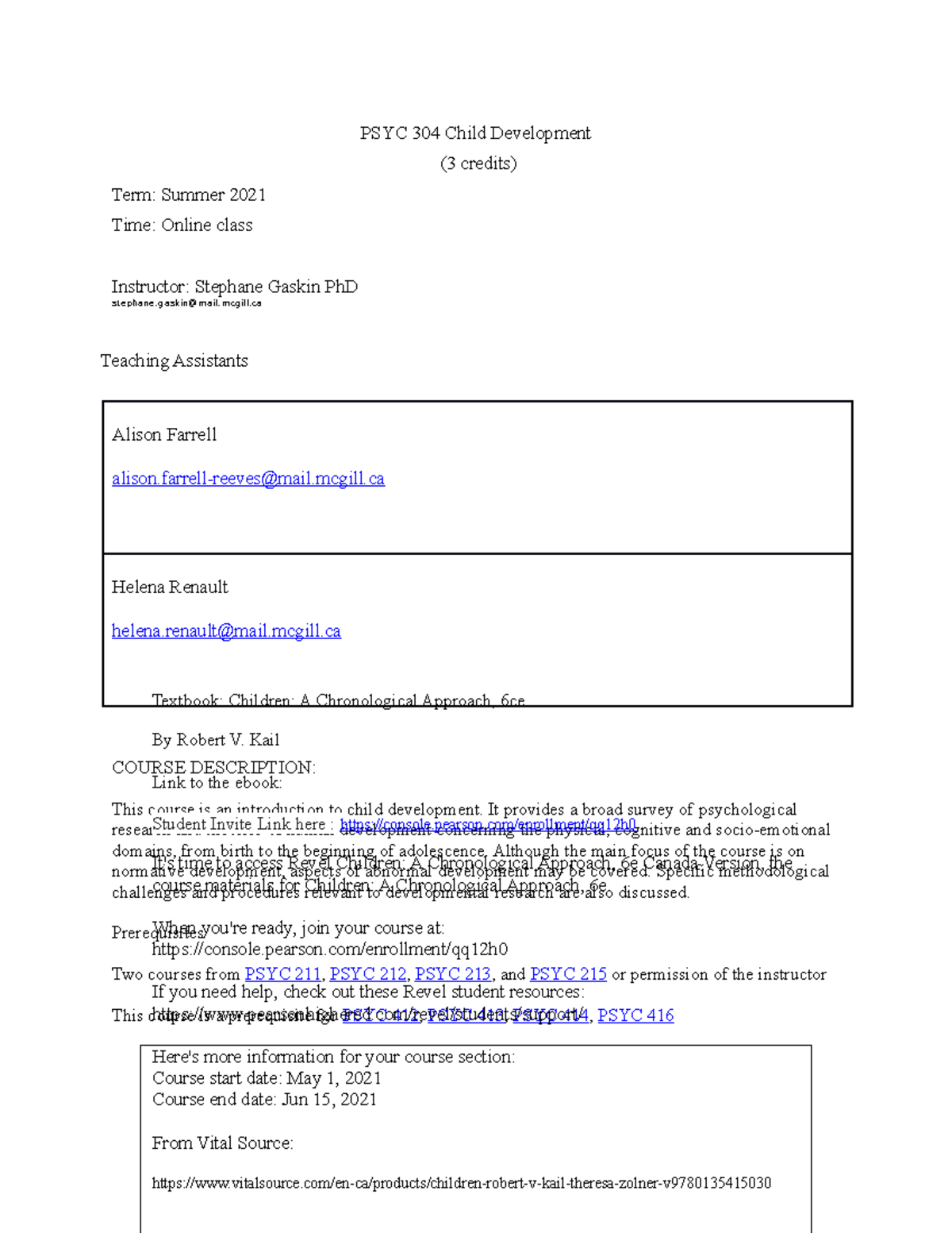PSYC 304 Child Development Course Outline - Summer 2021 - Studocu