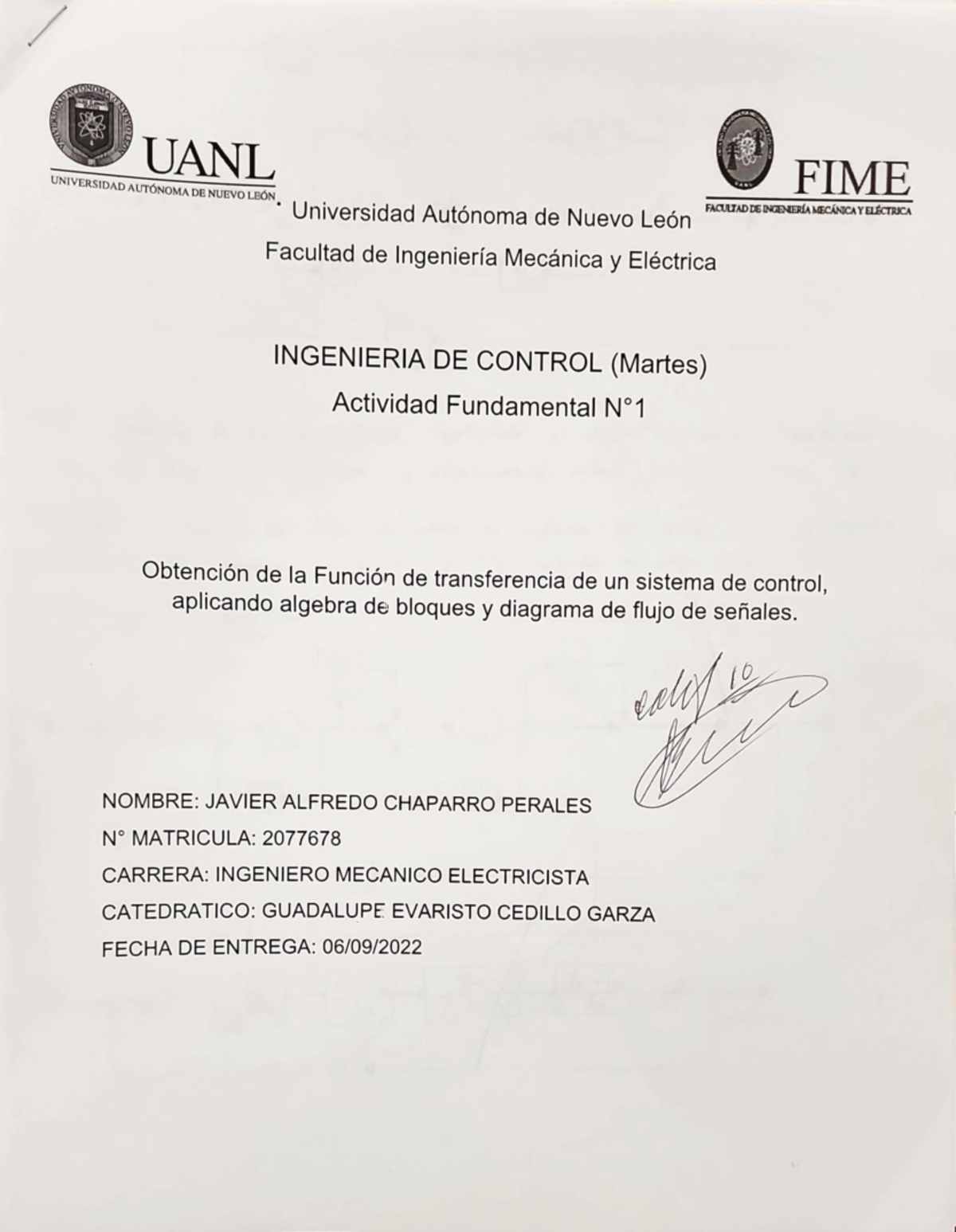 AF1 Control System Transfer Function Analysis and Flow Diagram - Studocu