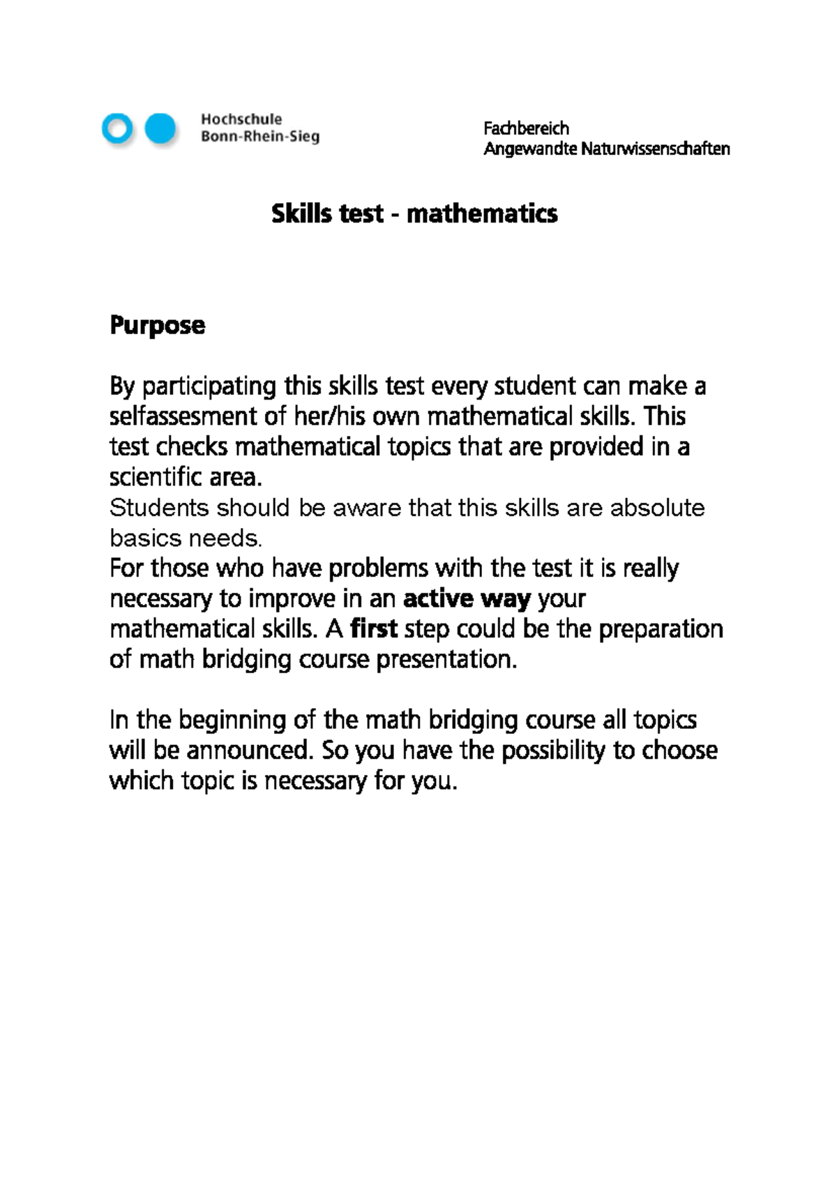 2022 self assessment mathematics skills test Exercises english ...