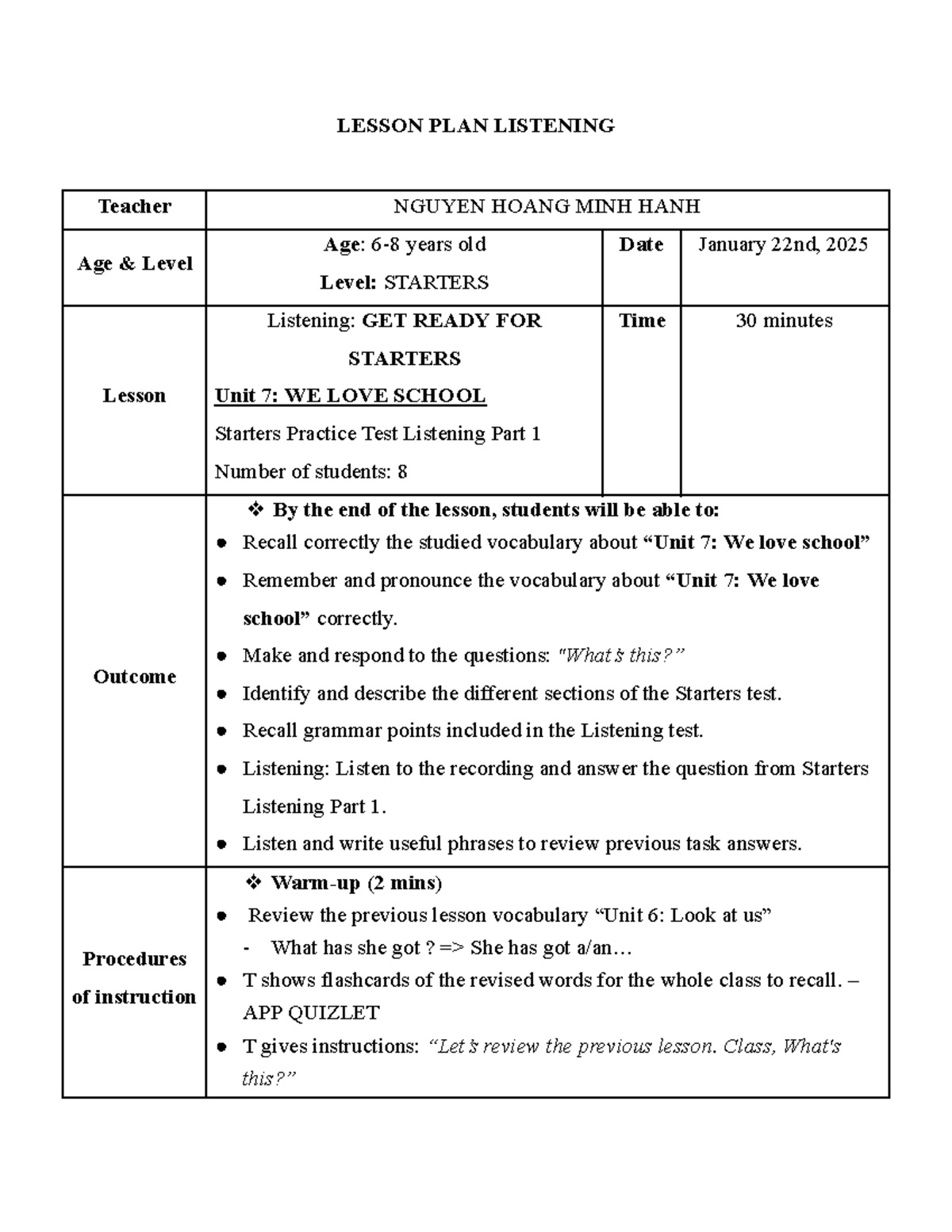 Lesson Plan: Listening Activities for Starters U Qg Z8gpc Te 5WMBeqj ...