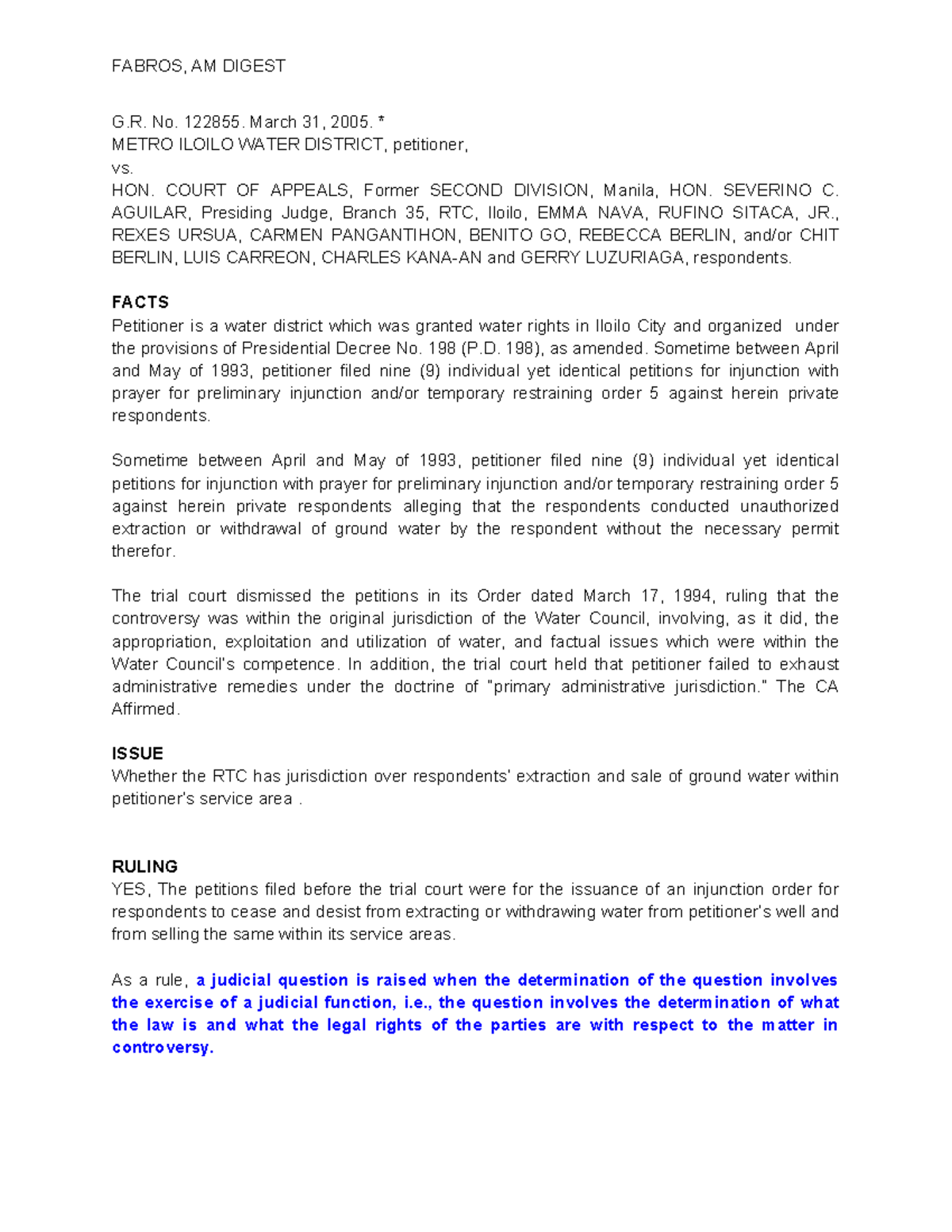 Metro Iloilo Water District vs. Court of Appeals G.R. No. 122855 (2005 ...